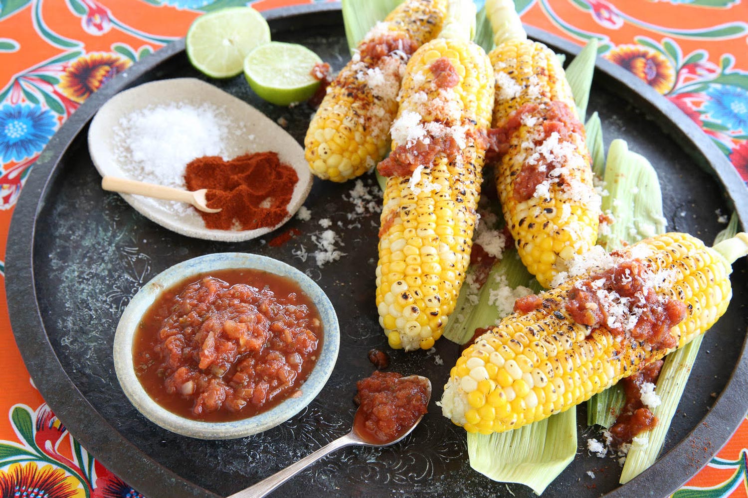 Grilled Sweetcorn with Manchego and Chilli Salsa | Wicked Hots